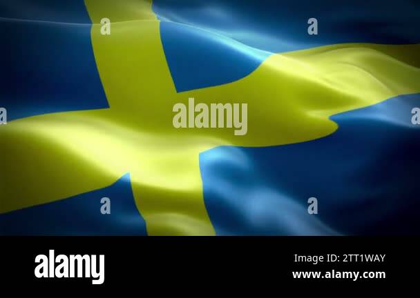 Sweden Flag Wave Loop waving in wind. Realistic Swedish Flag background ...