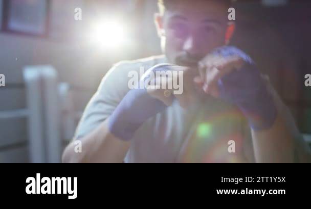 a day in the boxing gym.Professional boxer are fighting and training ...