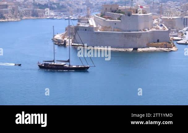 Video of Malta Grand Harbour from Valletta. Old style sailing ship and ...