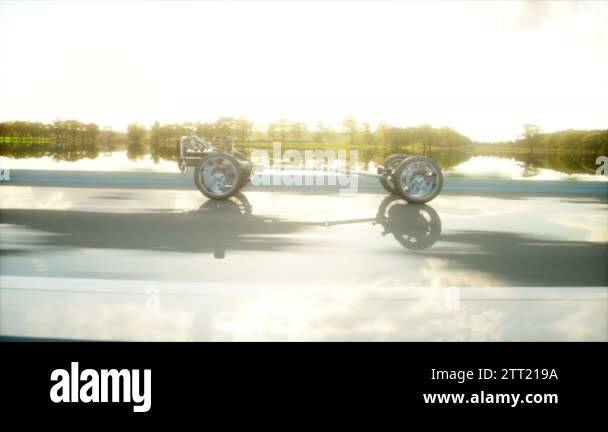 Car chassis with engine on highway. Very fast driving. Auto concept ...