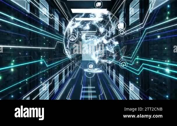 Digital Earth Hologram and Network Icons Connections Moving in ...