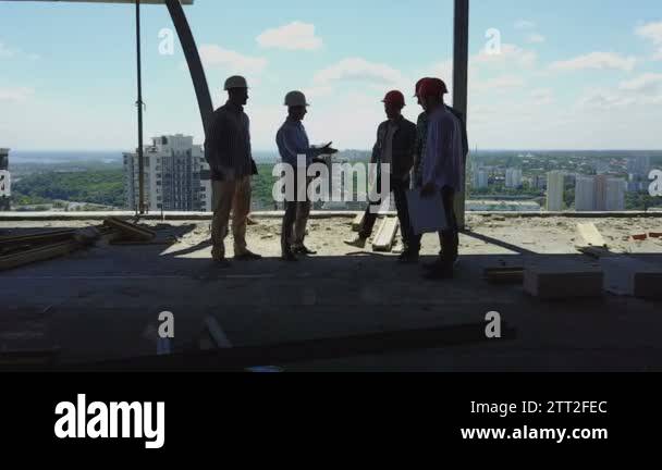 Aerial View Of Builders Team Handshake With Business Man Employer On ...