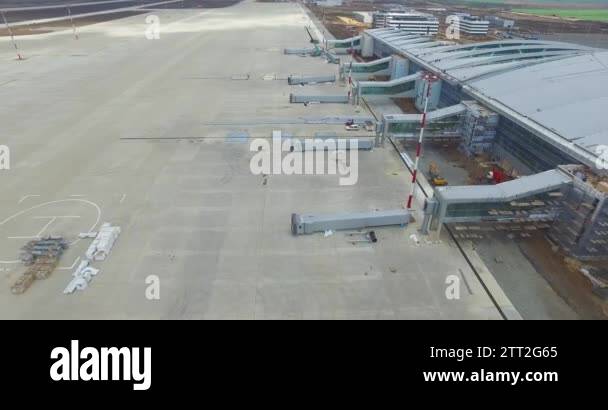 Aerial view of the modern international airport terminal. Traveling ...