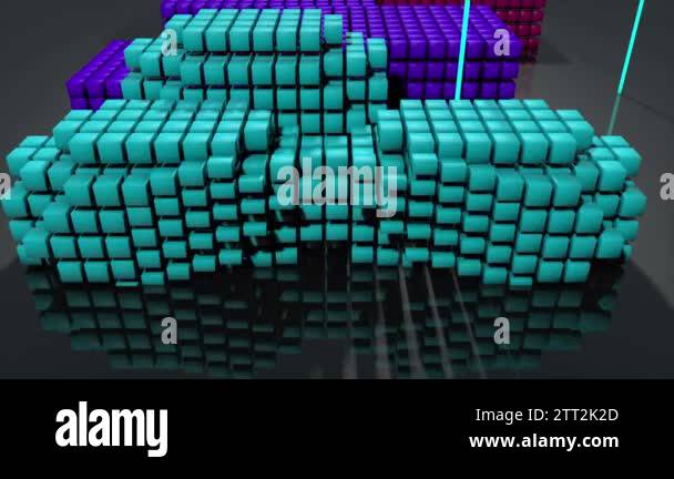 3D abstract animation of colorful geometric square block polygon moving ...
