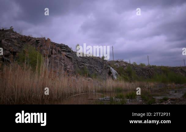 Mining granite, waterfalls, underground rivers, granite quarry with a ...