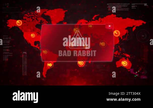 Bad Rabbit Alert Warning Attack on Screen World Map Loop Motion Stock ...