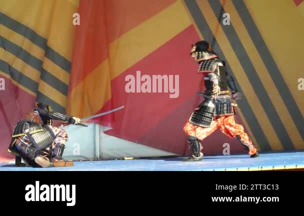 Moscow, Russia - May 14, 2017: two samurai in traditonal japanese armor ...