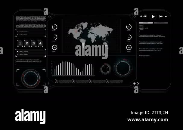 4k Animation Hud Head Up Display Interface Code Graph Bar Element For Network Cyber Technology