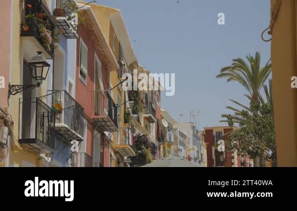 Old-fashioned southern european residential buildings with multi ...