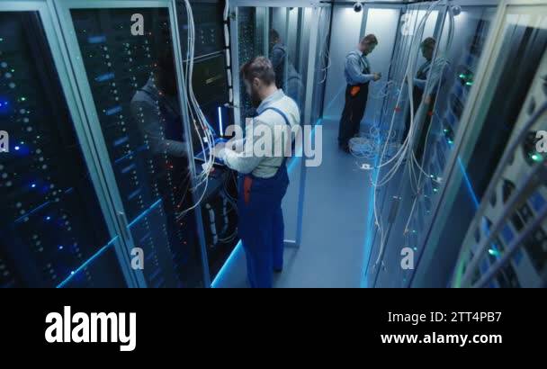 Top view, people work in the data center in the server room Stock Video ...