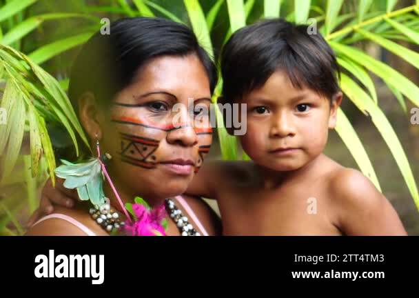 Mother and Son at an indigenous tribe in the Amazon Stock Video Footage ...