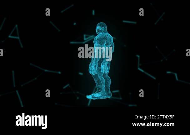 Human Avatar on Virtual 3D Holographic Projection with Futuristic Blue ...