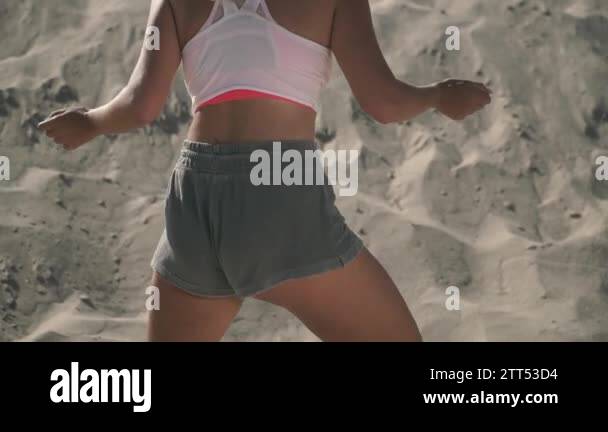 Cute Sexy Girl Dancing Twerk At The Beach Tanned Girl Moves Her Butt