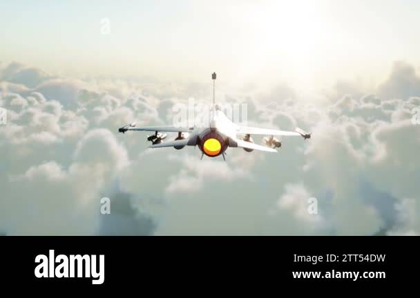 Jet f16, fighter flying over clouds . War and weapon concept. Realistic ...