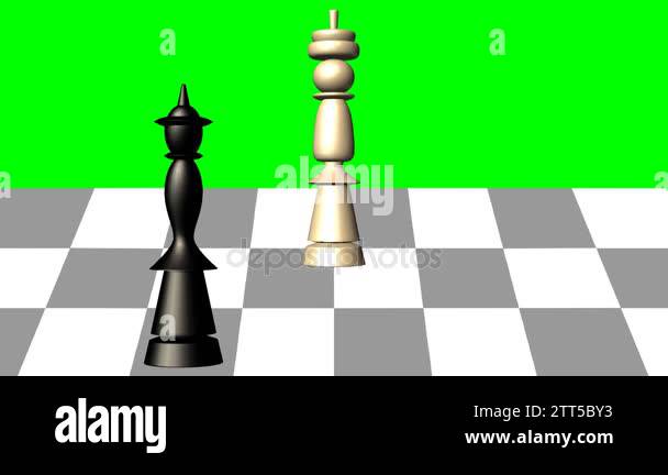 3d chess scene, black queen gives the mat to the white king, animation ...