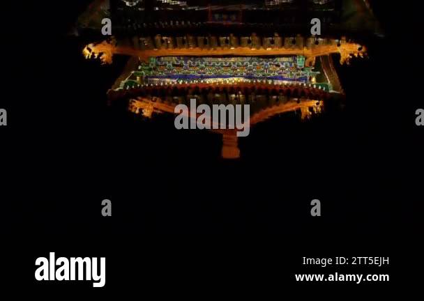 China Beijing ancient Chinese architecture pavilions reflection in pool ...