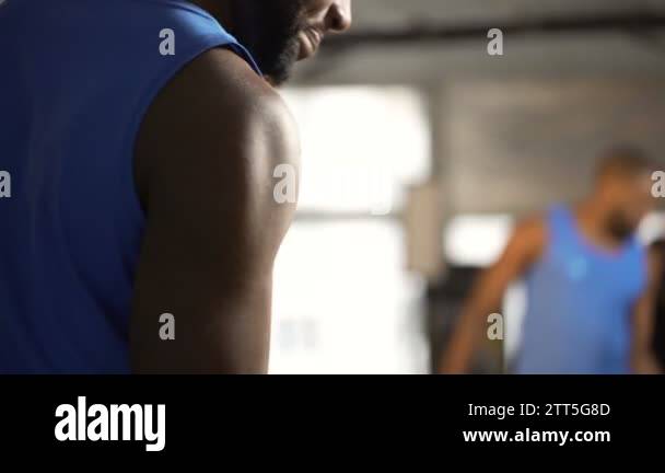 Muscular arms of athlete doing dumbbell curls, man building strong ...