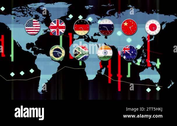 ticker chart with world forex stock market clocks going in real time ...