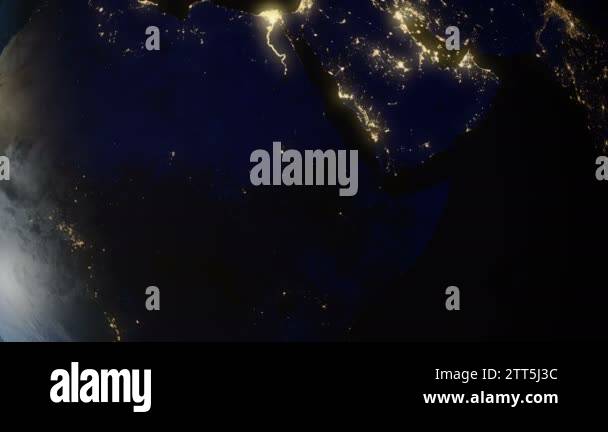 Slow Zoom out from Earth. Change of night and day. From night to day ...