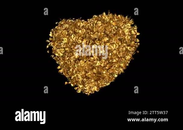 Rotating flying golden rose flower petals heart shape for St. Valentine ...