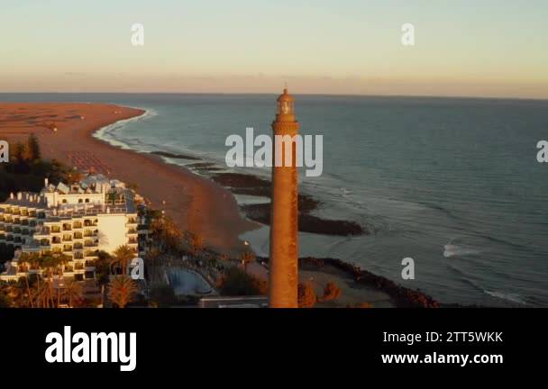Aerial lighthouse view in Meloneras district on Gran Canaria island ...