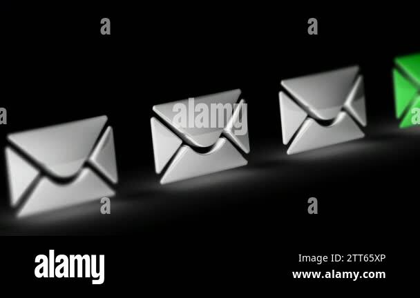 E-mail icon in the black background. Looping footage has 4K resolution ...