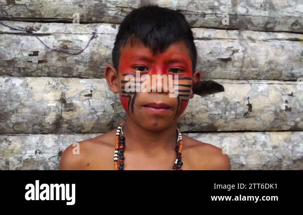 Native Brazilian Boy on a indigenous Tupi Guarani Tribe in Brazil Stock ...