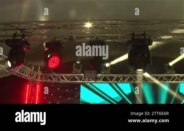 Stage lights at the concert with fog, Stage lights on a console ...