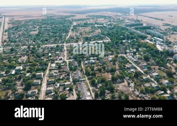 Aerial pan shot of Askania-Nova, the center of Taurida steppe bio ...