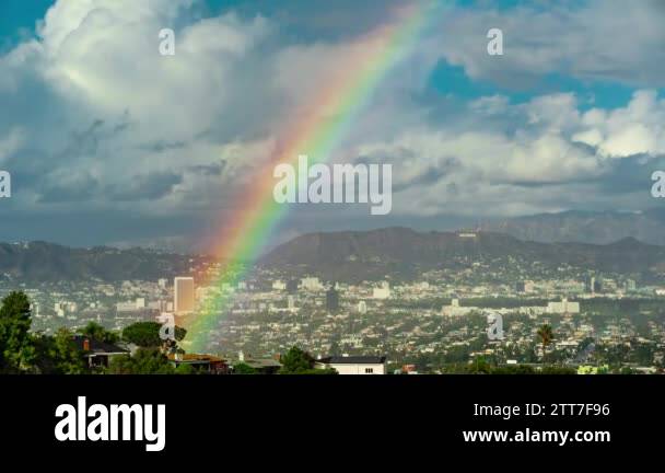 West Hollywood Rainbow Time-lapse. After a heavy storm, a beautiful ...