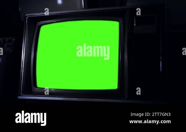 Old Television With Green Screen. Aesthetics of the 80s. Ready to ...