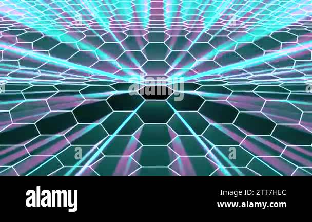 shiny hexagonal grid net waving field landscape seamless loop drawing motion graphics animation ...