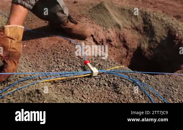 Preparation of an explosion in the quarry, workers are preparing ...