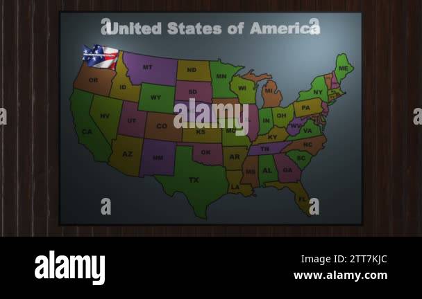 Washington pull out from USA states abbreviations map Stock Video ...