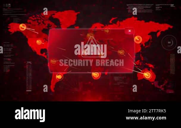 Security Breach Alert Warning Attack on Screen World Map Loop Motion ...