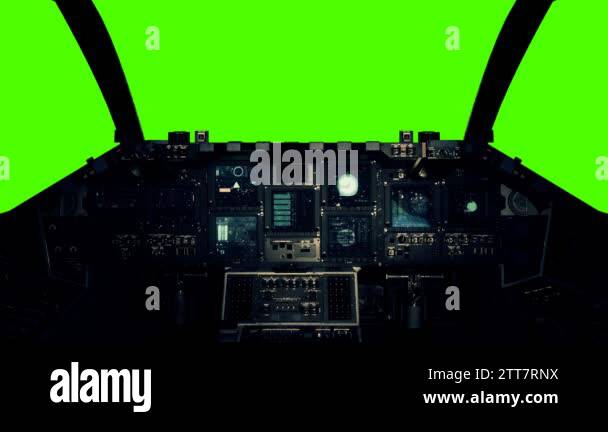 Spaceship Cockpit in a Pilot Point of view on a Green Screen Background ...