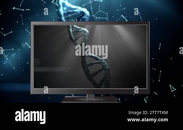 Digital animation of DNA model on the computer monitor display. DNA ...