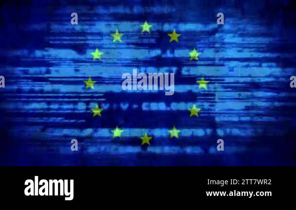 Digital composite of European flag with digital codes in the background ...