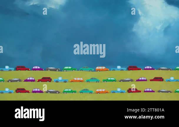 Cartoon Vector Cars Driving All Direction in Rush Hour on a Big Blue ...