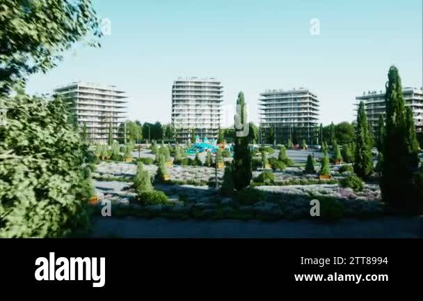 City, town architectural 3d visualization. Aerial view. Realistic 4k ...