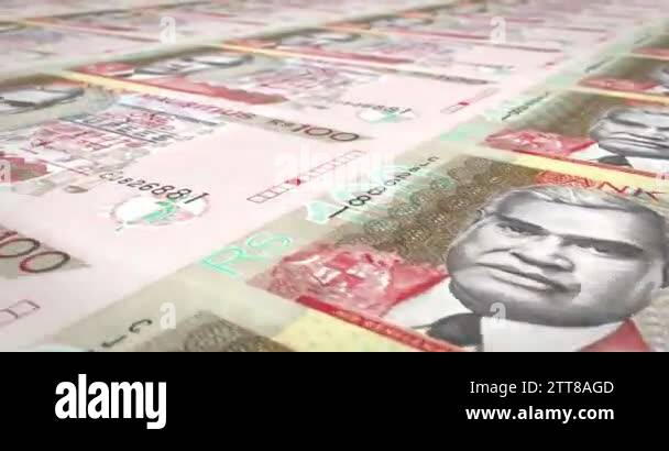 Banknotes of one hundred rupees of the Mauritius Islands, cash money ...