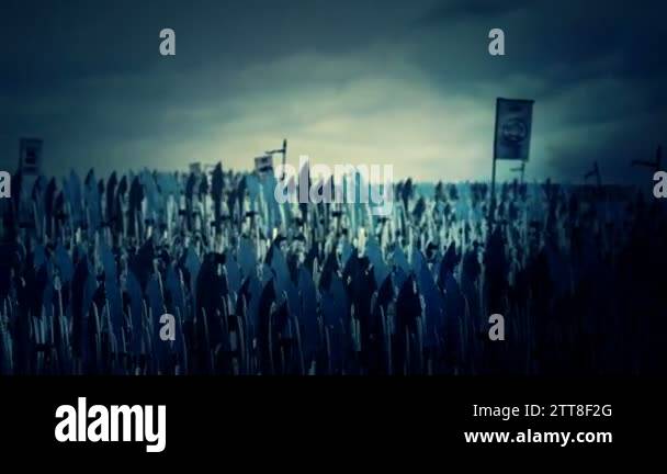Japanese Army Marching to Battle Carrying Kamon Crest Symbols Stock ...