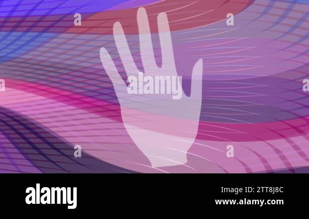 Thank you outro white palm rotating on purple wavy background, zooming ...