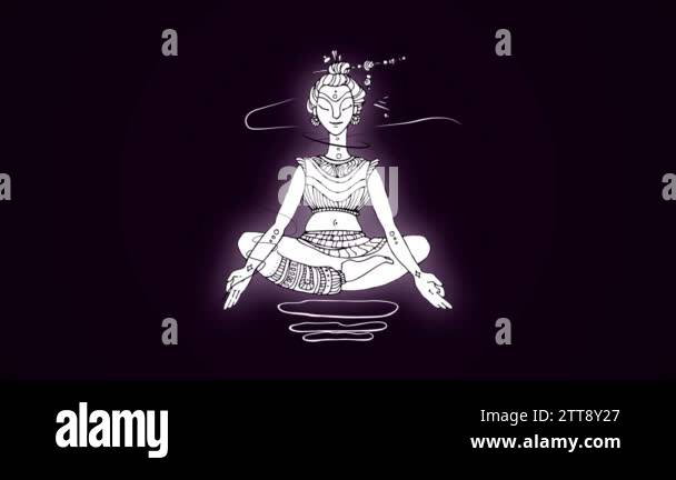 White animated picture of yogi on a dark purple background in the lotus ...