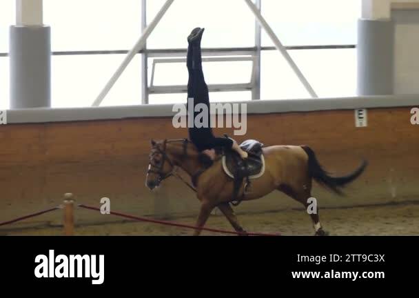 A man riding a brown horse. Vaulting and Trick riding. A man riding a ...
