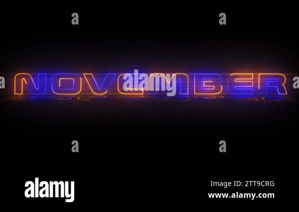 Months of the year - November - Neon Text animation on black screen ...