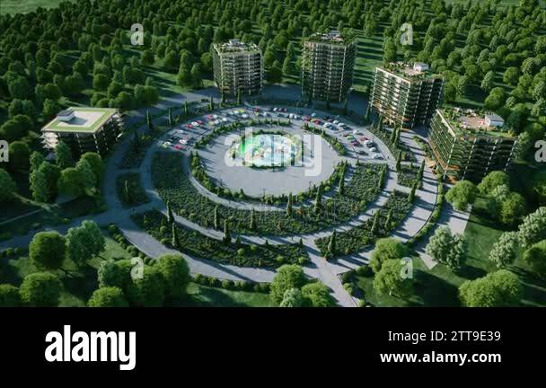 City, town architectural 3d visualization. Aerial view. Realistic 4k ...