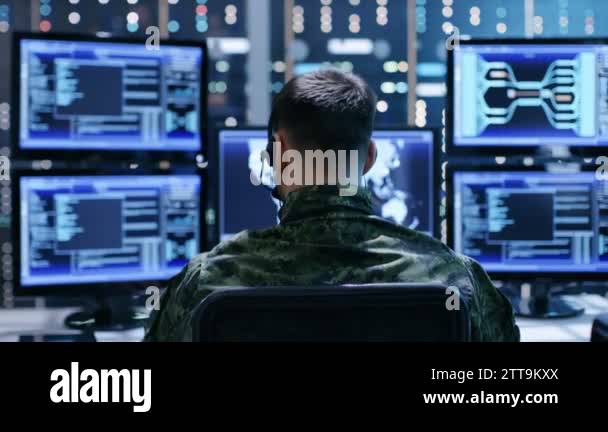 Back View of Military Technical Support Professional Giving ...