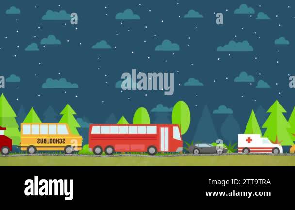 Cartoon Vector Cars Driving in Nature at Starry Night Stock Video ...
