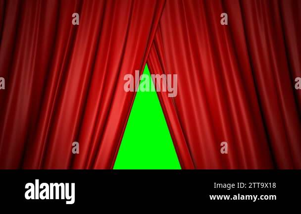 Closing and opening shiny red silk curtains on stage. 3D animation with ...